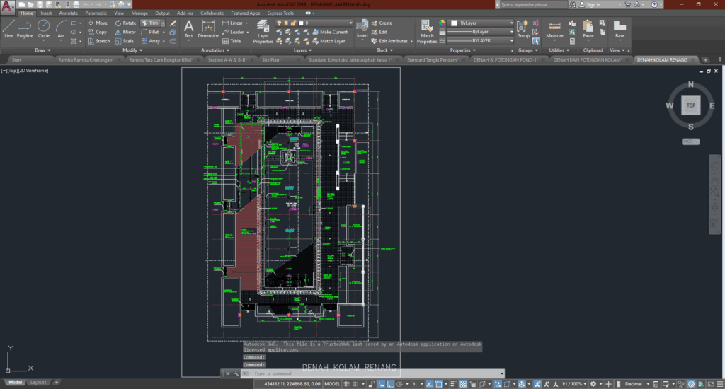 Denah dan Gambar CAD_Gambar Kerja Bangunan Swiming Pool-DENAH KOLAM ...