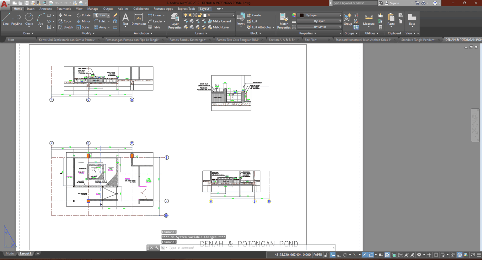 Denah dan Gambar CAD_Gambar Kerja Bangunan Swiming Pool-DENAH ...