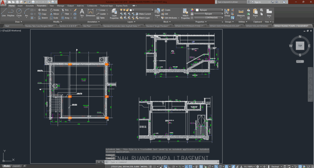 Denah dan Gambar CAD_Gambar Kerja Bangunan Swiming Pool-DENAH RUANG ...