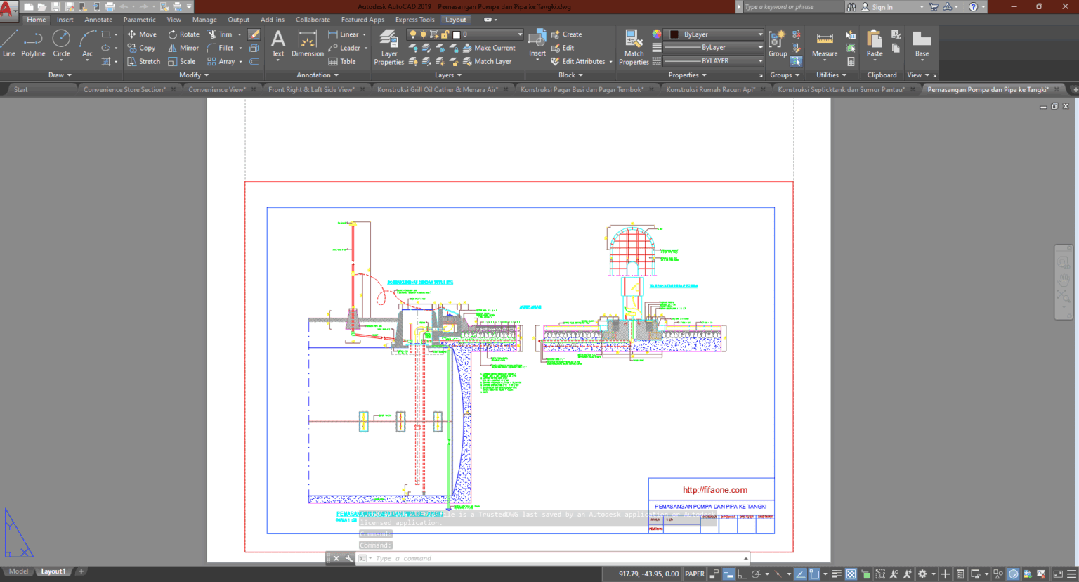 Denah dan Gambar CAD_Gambar Kerja Bangunan SPBU-Pemasangan Pompa dan ...
