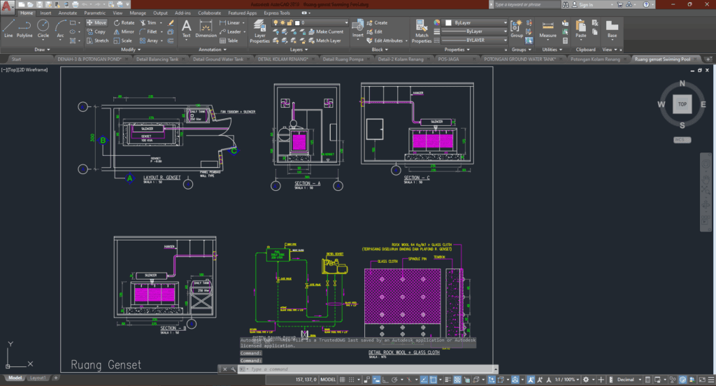 Denah dan Gambar CAD_Gambar Kerja Bangunan Swiming Pool-Ruang genset ...