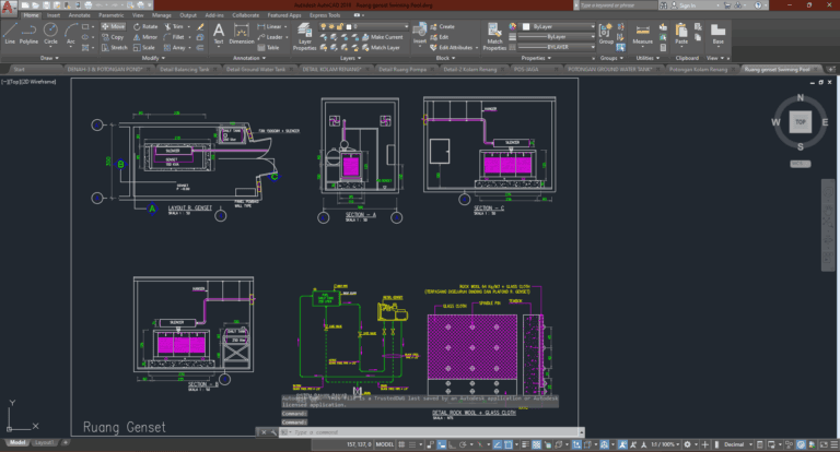 Denah dan Gambar CAD_Gambar Kerja Bangunan Swiming Pool-Ruang genset ...