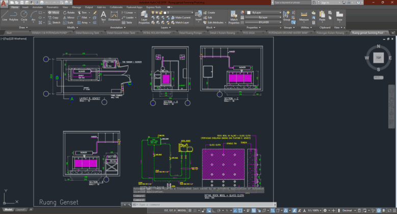 Denah dan Gambar CAD_Gambar Kerja Bangunan Swiming Pool-Ruang genset ...