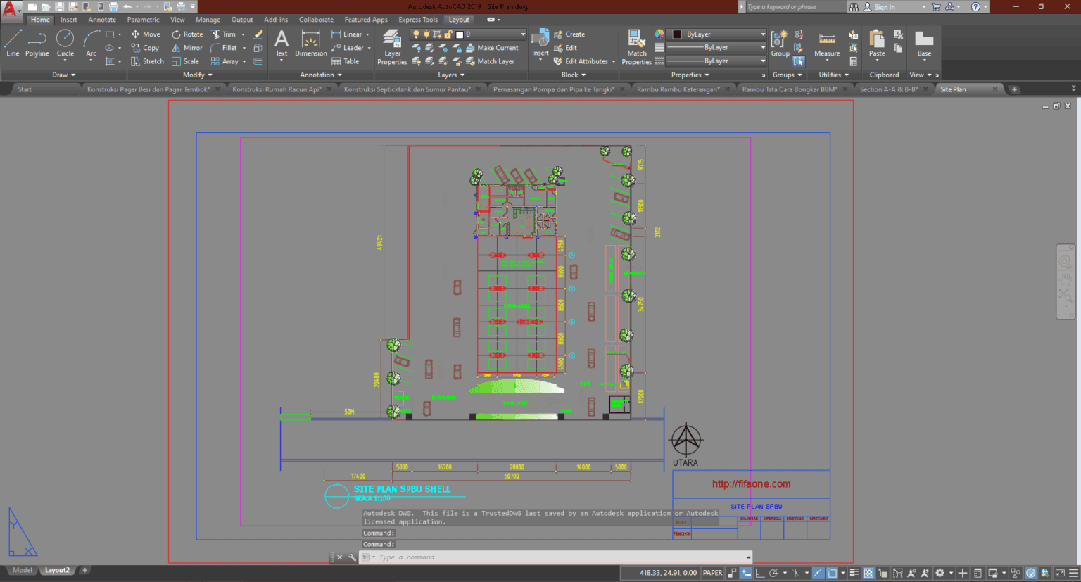 Denah dan Gambar CAD_Gambar Kerja Bangunan SPBU-Site Plan | Sipilpedia