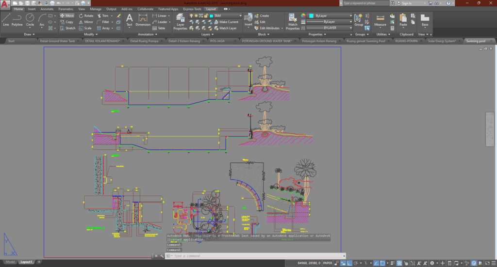 Denah dan Gambar CAD_Gambar Kerja Bangunan Swiming Pool | Sipilpedia