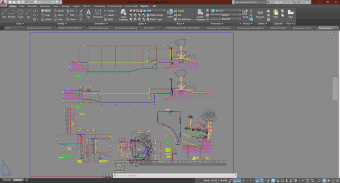 Denah dan Gambar CAD_Gambar Kerja Bangunan Swiming Pool | Sipilpedia