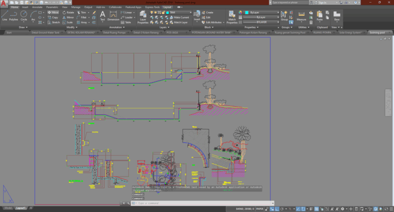 Denah dan Gambar CAD_Gambar Kerja Bangunan Swiming Pool | Sipilpedia
