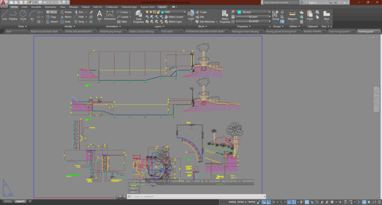 Denah dan Gambar CAD_Gambar Kerja Bangunan Swiming Pool | Sipilpedia