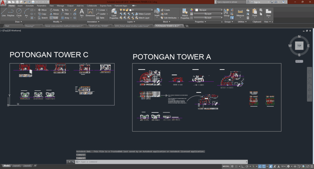 Denah dan Gambar CAD Tower_POTONGAN TOWER A & C | Sipilpedia