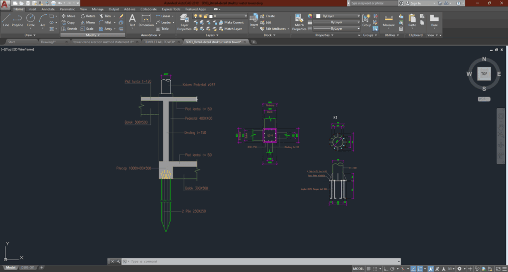 Denah dan Gambar CAD Tower_SD03_Detail-detail struktur water tower ...
