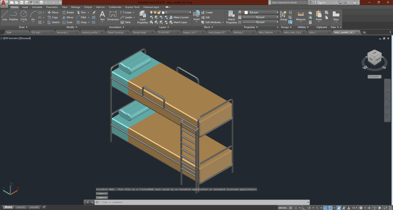 GAMBAR AUTOCAD_Detailing CAD_Detail Bed (single) 3D | Sipilpedia